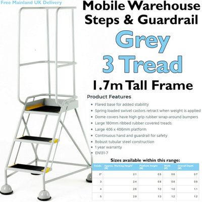 Portable 3 Tread Mobile Warehouse Steps with Guardrail - Safe and ...