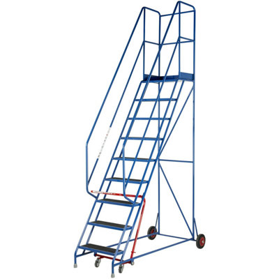 Portable 9 Tread Mobile Warehouse Safety Ladder with Anti-Slip Steps