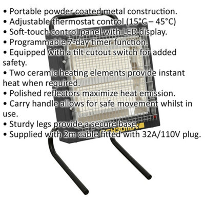 Portable Ceramic Heater - 1200 to 2400W - Instant Heat - Timer - Remote ...