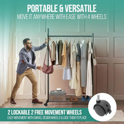 Portable Clothes Rail, Clothes Rack With Storage Shelf, 6 Hooks, Heavy ...