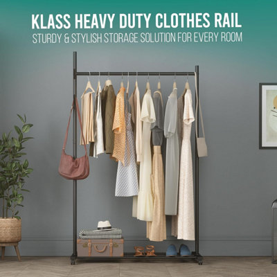 Portable Clothes Rail, Clothes Rack With Storage Shelf, 6 Hooks, Heavy ...
