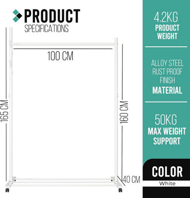 Portable Clothes Rail, Clothes Rack With Storage Shelf, 6 Hooks, Heavy ...