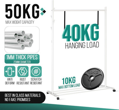 Portable Clothes Rail, Clothes Rack With Storage Shelf, 6 Hooks, Heavy ...