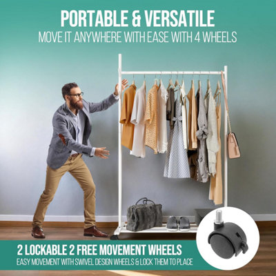 Portable Clothes Rail, Clothes Rack With Storage Shelf, 6 Hooks, Heavy ...