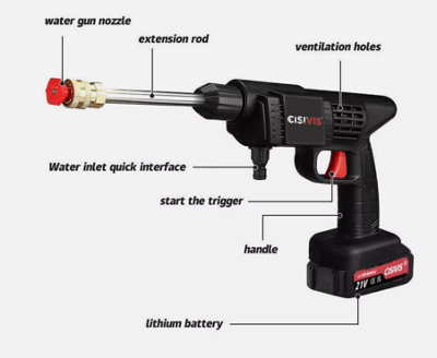 Portable Cordless High Pressure Washer Jet Cleaner Gun with 2 x 21V ...
