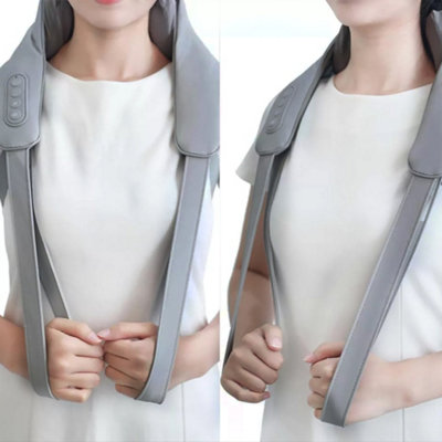 PORTABLE CORDLESS SHIATSU NECK SHOULDER BACK MASSAGER WITH HEAT & DEEP ...