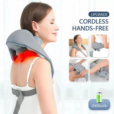 PORTABLE CORDLESS SHIATSU NECK SHOULDER BACK MASSAGER WITH HEAT & DEEP ...