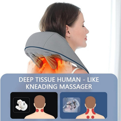 PORTABLE CORDLESS SHIATSU NECK SHOULDER BACK MASSAGER WITH HEAT & DEEP ...