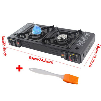 Portable Double Burner Gas Stove Black Camping Cooker Barbecue Stove Tool