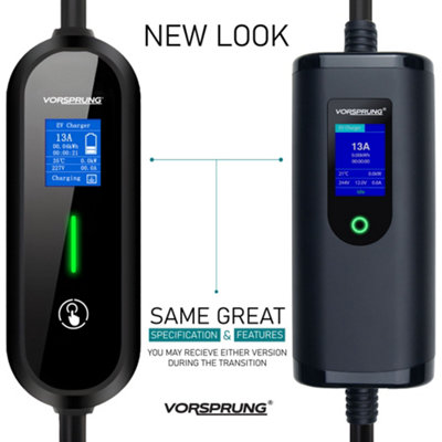Portable EV Charger Type 2 to 3 Pin UK Plug - 6A to 13A Variable, 3.3kW ...
