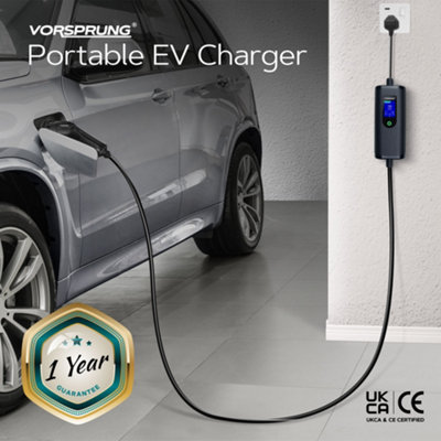 Portable EV Charger Type 2 to 3 Pin UK Plug - 6A to 13A Variable, 3.3kW ...