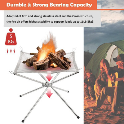 Portable Fire Pit for Outdoor Camping, 42CM Foldable Stainless Steel ...