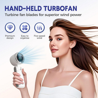 Portable Handheld Mini Turbo Fan 5 Speeds 3600mAh Battery Up to 12 ...
