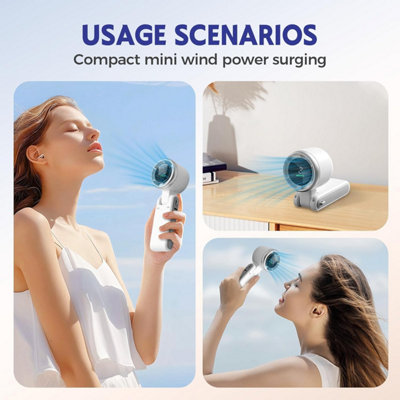 Portable Handheld Mini Turbo Fan 5 Speeds 3600mAh Battery Up to 12 ...