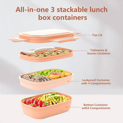 Portable Lunch Box for Kids, Bento Storage Box Sandwich Box, Meal Prep Containers, Leak Proof ...