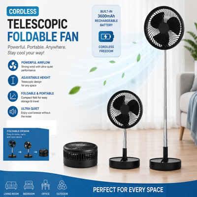 Portable Oscillating Standing Pedestal Fan 3600 mAH USB Rechargeable ...