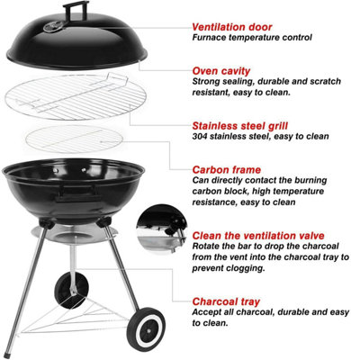 Portable Round Kettle Charcoal Grill BBQ Outdoor Heat Control Party BBQ ...