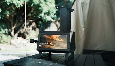 PORTABLE WOOD-BURNING CAMPING STOVE WITH DUAL COOKING POSITIONS