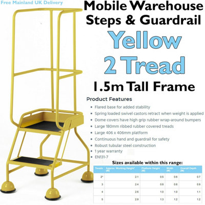 Portable Yellow 2 Tread Mobile Warehouse Steps with Guardrail for ...