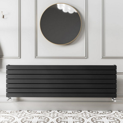 Porter Black Horizontal Double Flat Panel Radiator (W)1200mm x (H)476mm ...