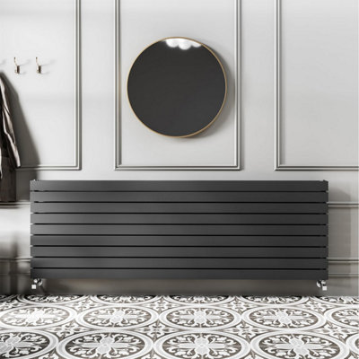 Porter Grey Double Horizontal Flat Panel Radiator - 1200x612mm | DIY at B&Q
