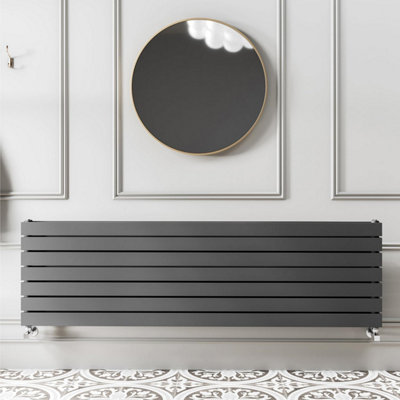 Porter Grey Double Horizontal Flat Panel Radiator - 1600x475mm | DIY at B&Q