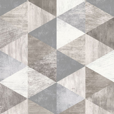 Portfolio Geometric Wood Wallpaper Grey Rasch 213508 | DIY at B&Q