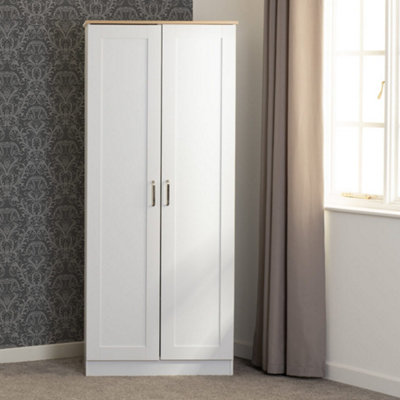 Portland 2 Door Wardrobe in White with Oak Effect Finish | DIY at B&Q