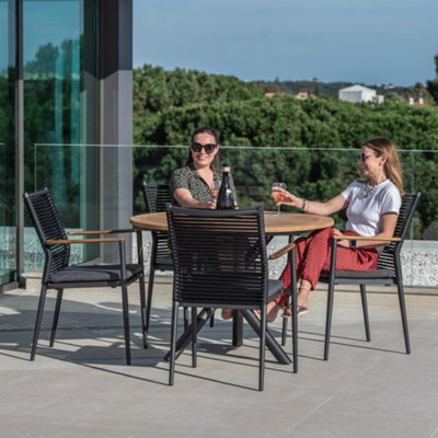 Portland 4 Seat Round Dining Set with Teak Table in Charcoal
