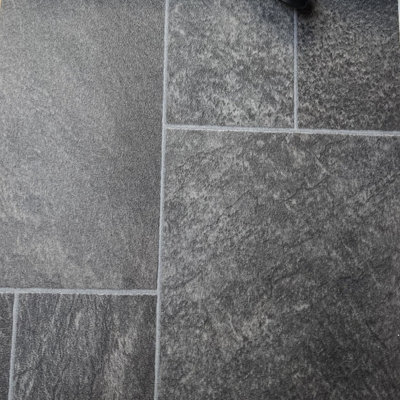 Portland 976D Black Stone Effect Anti-Slip Vinyl Flooring For Kitchen ...