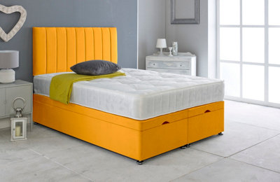 Portland Plush Velvet Ottoman Storage Bed, with Ortho Mattress - 3ft ...