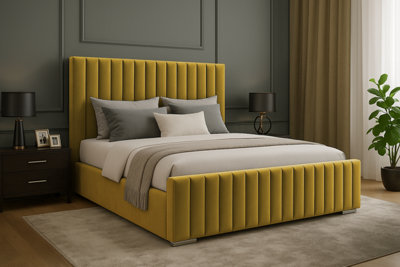 Portland Plush Velvet Sleigh Bed, with Ortho Mattress & Footboard - 4ft ...