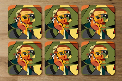 portrait cubism art style,man calls on a phone (Coaster) / Default Title