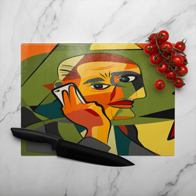 Portrait cubism art style,man calls on a phone Designer Glass Chopping ...