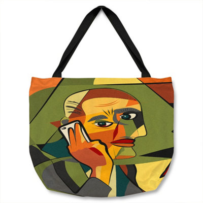 Portrait cubism art style,man calls on a phone Designer Tote bat ...