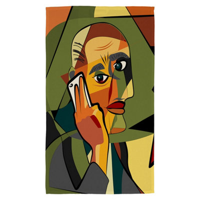 portrait cubism art style,man calls on a phone (Kitchen Towel ...