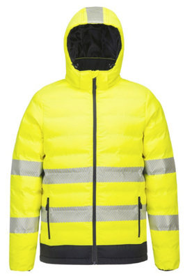 Portwest Heated Hi Viz Jacket Electric Tunnel Puffer Coat Yellow Hi Vis XXL