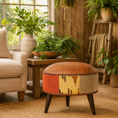 Positano Durrie & Buffalo Leather Footstool
