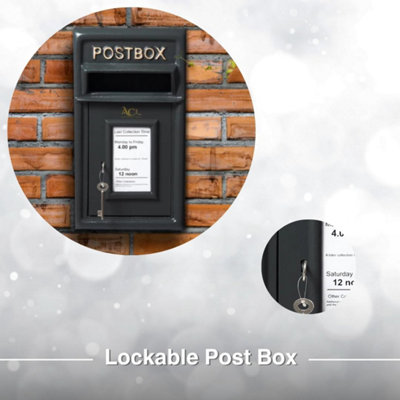 Post Box Classic Black Large Letter Box Lockable With 2 Keys, Pole ...