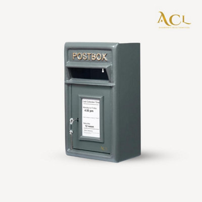 Post Box Classic Grey Large Letter Box Lockable With 2 Keys, Pole ...