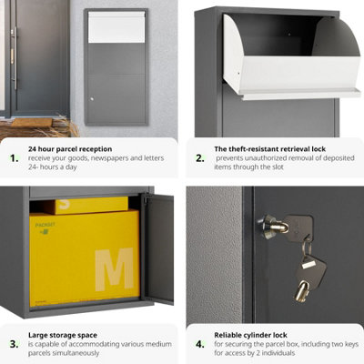 Post Box Fortress - parcel locker with security flap, 44 x 22 x 82 cm ...