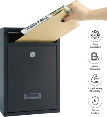 POST BOX LARGE LETTER MAIL BOX STEEL LOCKABLE OUTDOOR WALL MOUNTED WITH ...