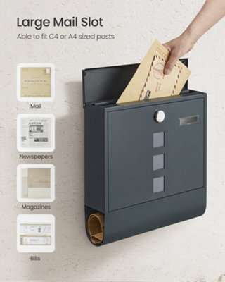 Post Box, Wall Mounted Letterbox, Mailbox, Copper Lock Cylinder with ...