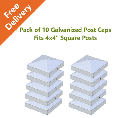 Post cap x10 pack for fence post pyramid shaped - Galvanized steel ...