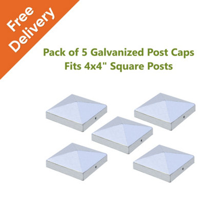 Post cap x5 pack for fence posts pyramid shaped - Galvanized steel ...