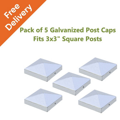Post cap x5 pack for fence posts pyramid shaped - Galvanized steel ...