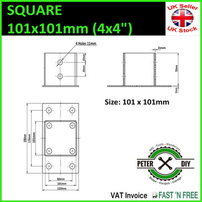 POST SUPPORT HOLDER Galvanised Bolt Down SQUARE Pergola Fence Foot Base ...