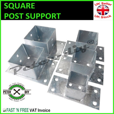 POST SUPPORT HOLDER Galvanised Bolt Down SQUARE Pergola Fence Foot Base ...