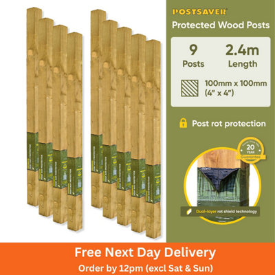 Postsaver Pro-Post - 4x4" Treated Fence Posts (W) 100x100mm (H) 2.4m (9 ...