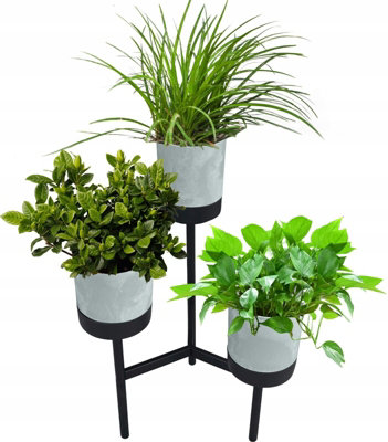 Pot + Stand Set Tiered Metal Multiple Flower Modern Shelf Planter Black ...